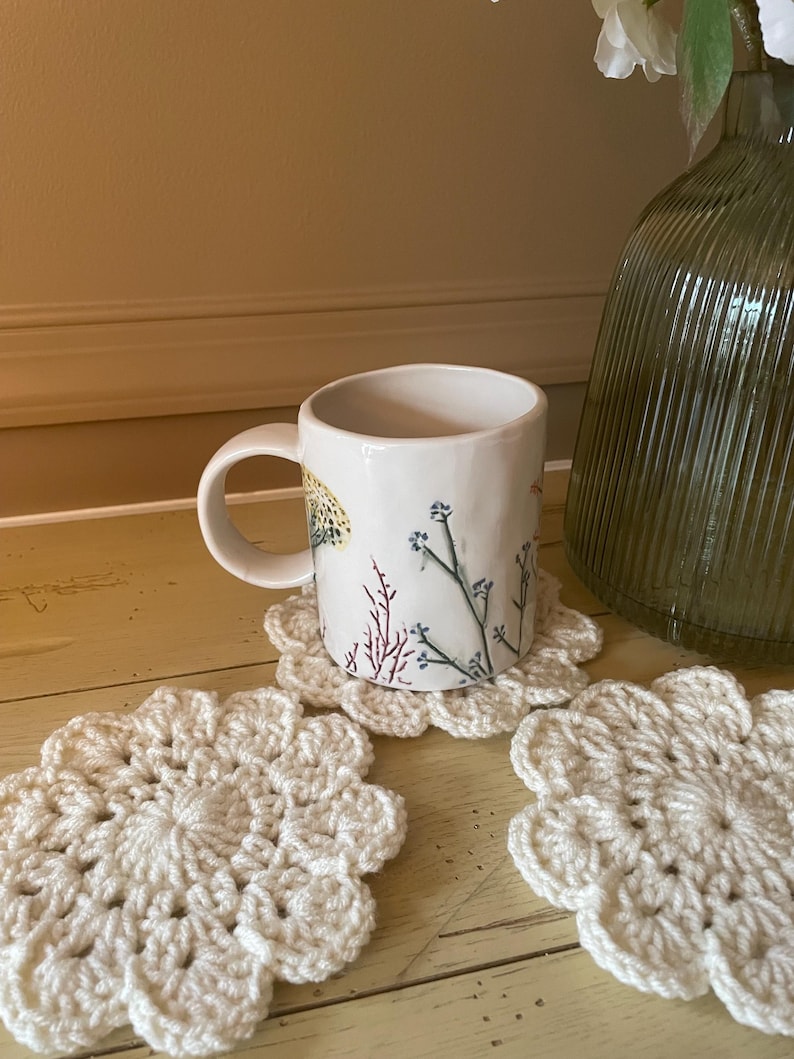 Crocheted Doily Coasters / Set of Four / Handmade Coasters / Flower ...