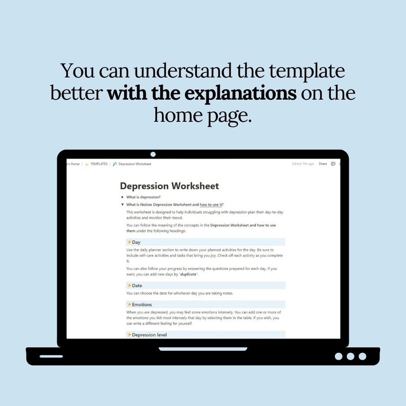 Notion Depression Worksheet - Mental Health Workbook - Depression ...