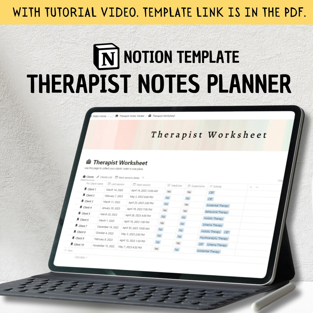 Notion Therapist Planner, Therapy Tool Template, Notes & CBT Worksheets ...