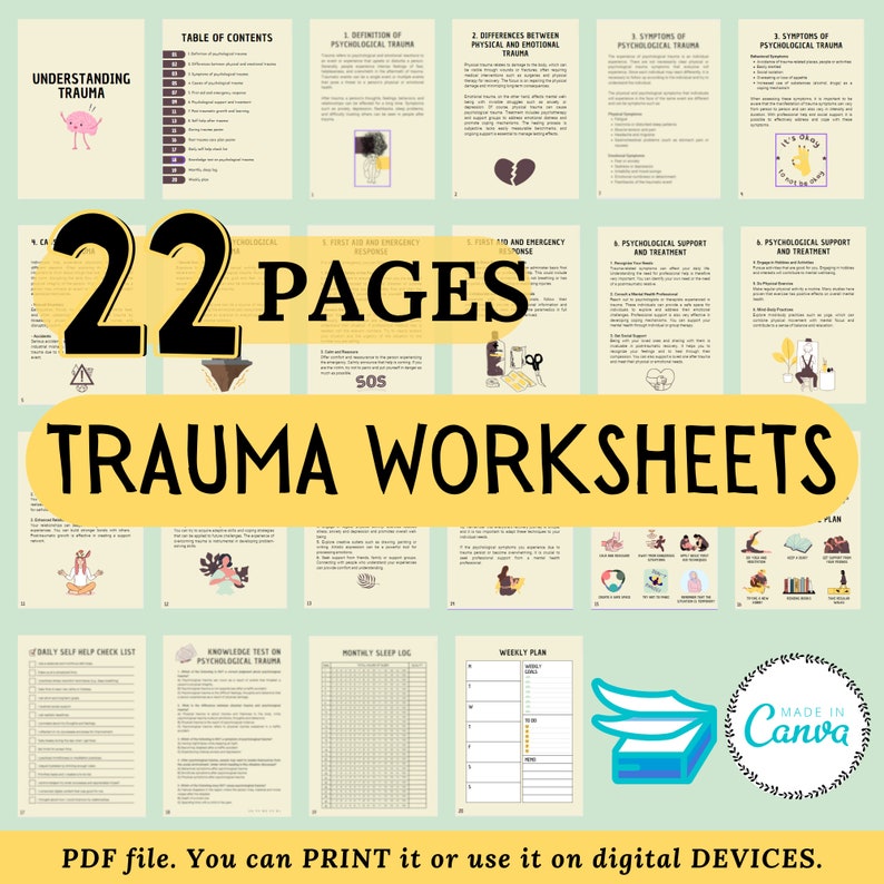 Trauma Worksheet Bundle: PTSD Coping Skills & Healing Journal Editable ...