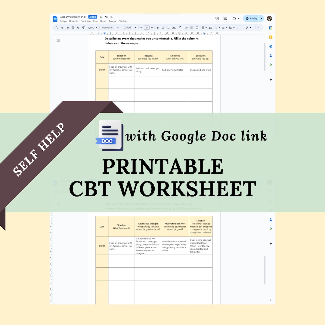 Printable CBT Worksheet - Behavior Therapist - Editable CBT Worksheets ...
