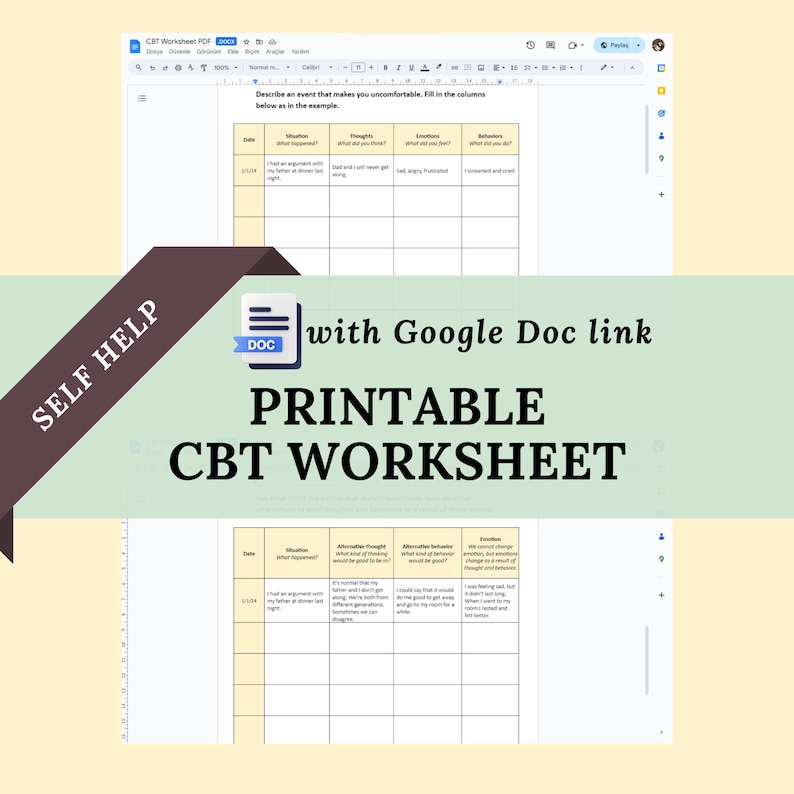 Editable CBT Worksheet: Self-assessment & Coping Skills (printable PDF ...