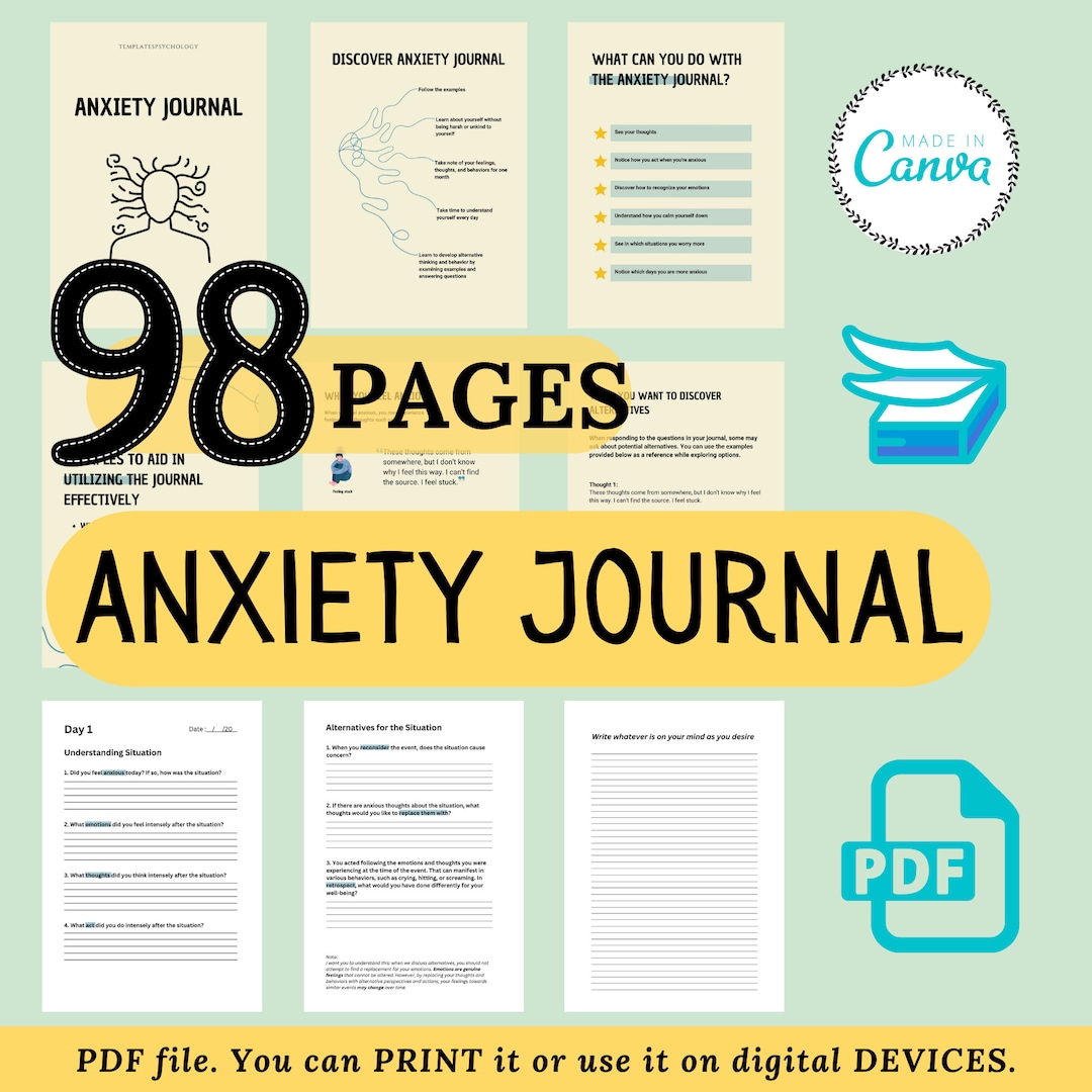 Anxiety Journal - Printable Anxiety Worksheet - Stress Aid - Anxiety ...