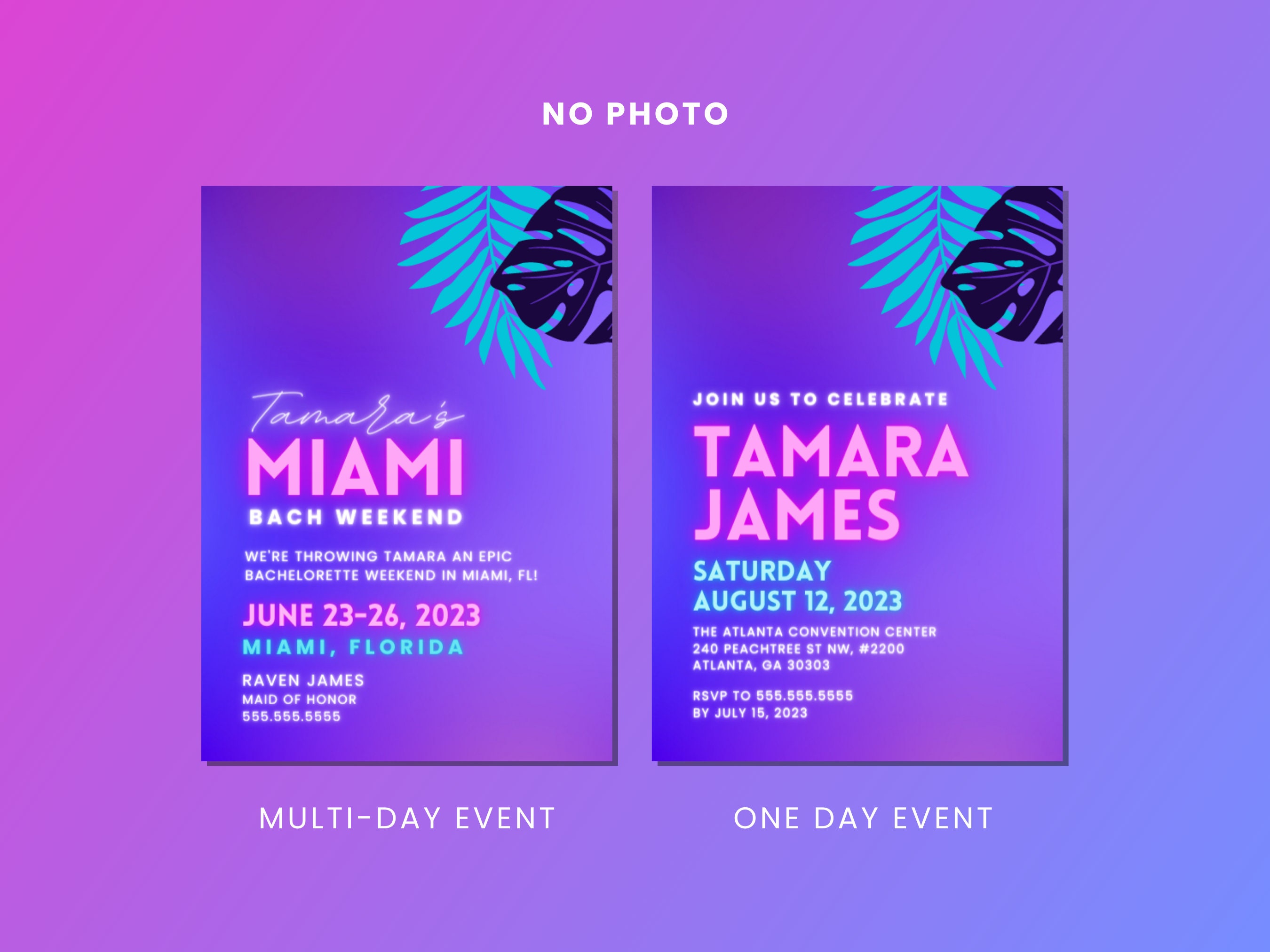 MIAMI | Printable Digital Invitation Template, 2 Styles, Instant ...