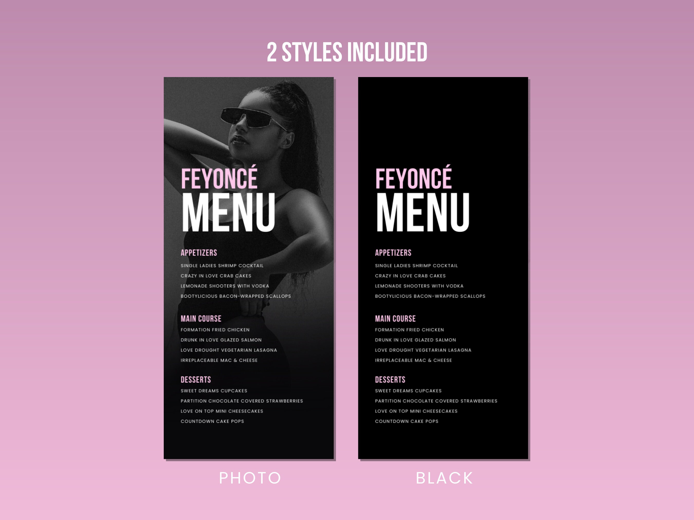 FEYONCÉ Printable Dinner Brunch Menu Card Template, 2 Styles, 2 Sizes ...