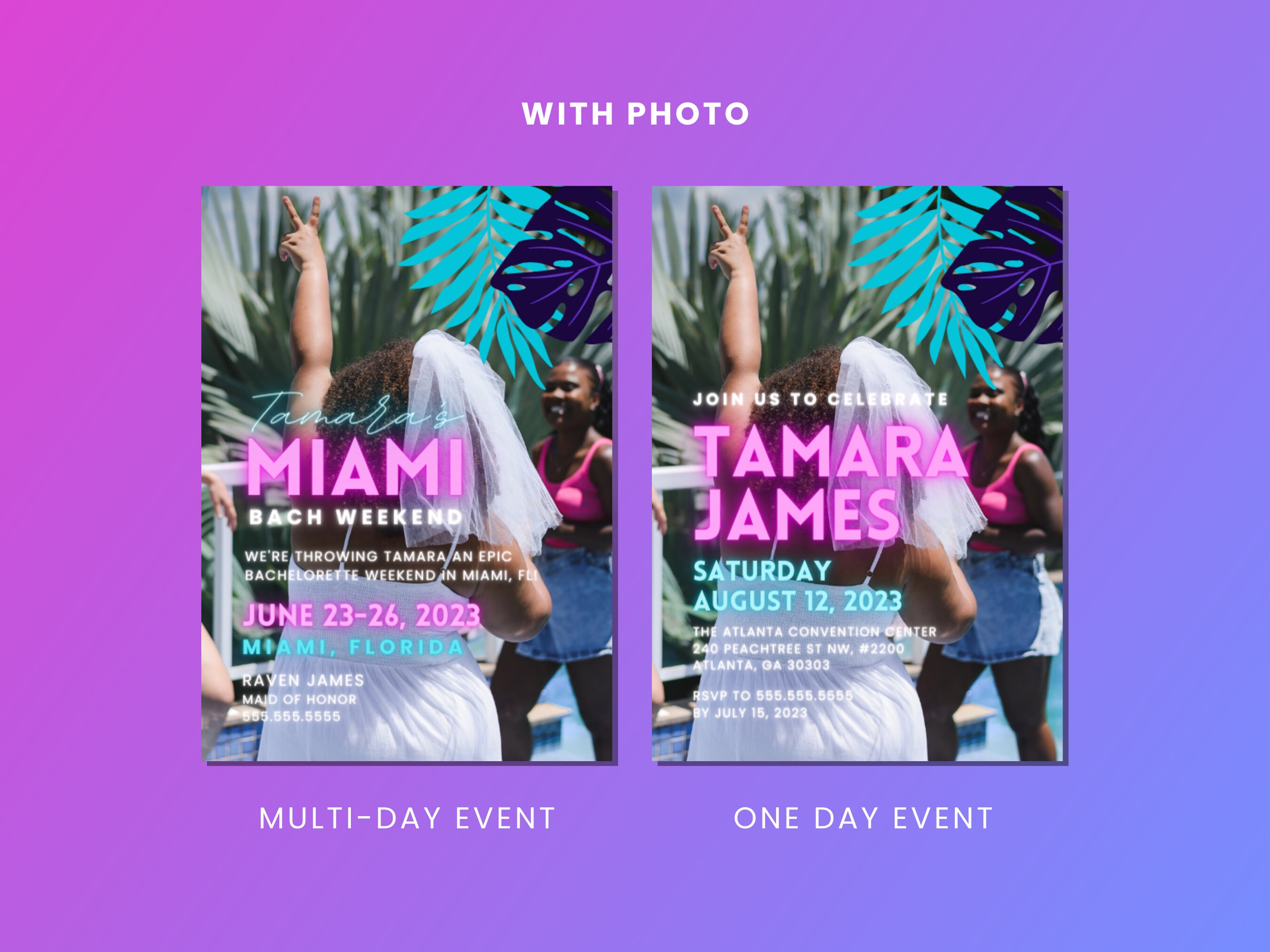 MIAMI | Printable Digital Invitation Template, 2 Styles, Instant ...