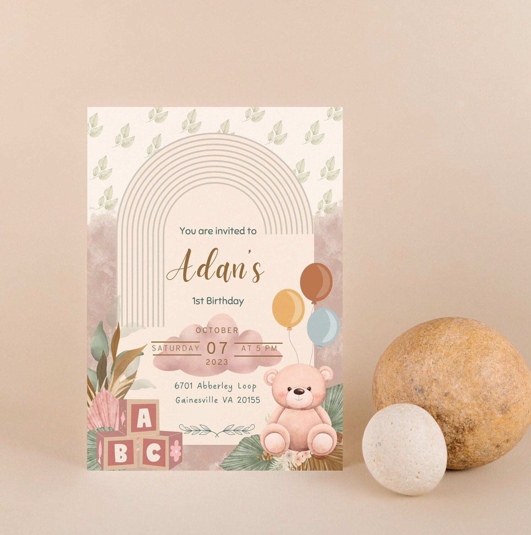 BOHO RAINBOW 1st Birthday Invitation Editable Invitation, Digital ...