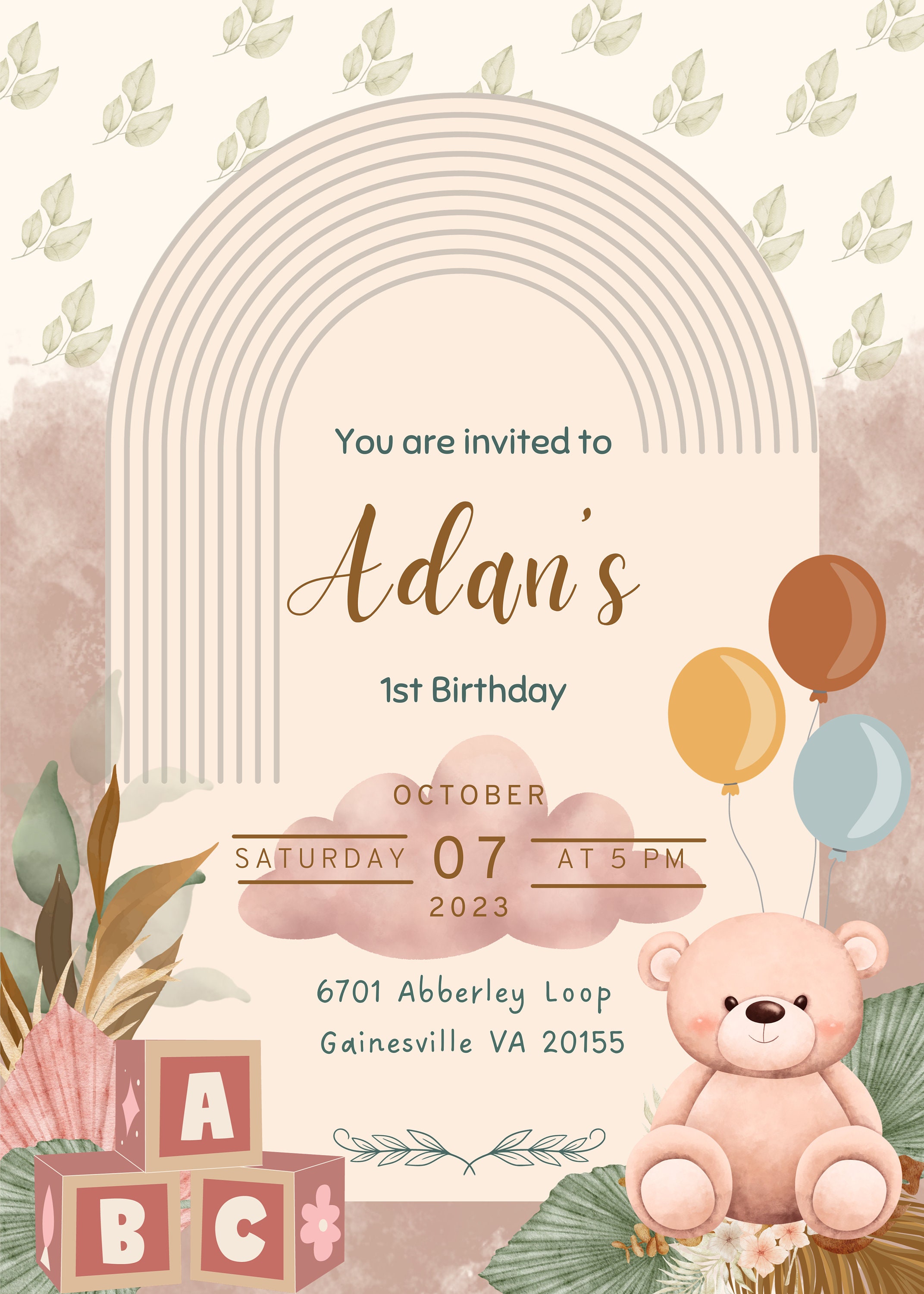 BOHO RAINBOW 1st Birthday Invitation Editable Invitation, Digital ...