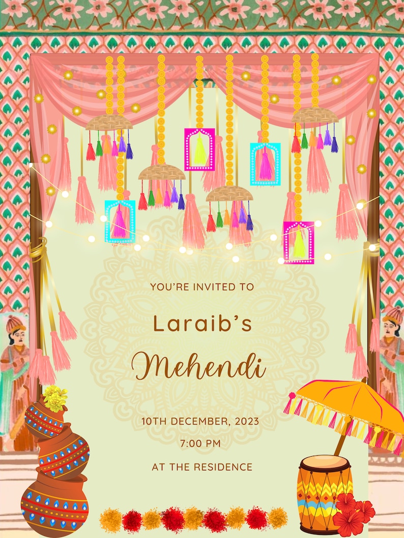 Mehndi Invitations as Mendhi Invites Henna Party, Mehendi Invites as ...