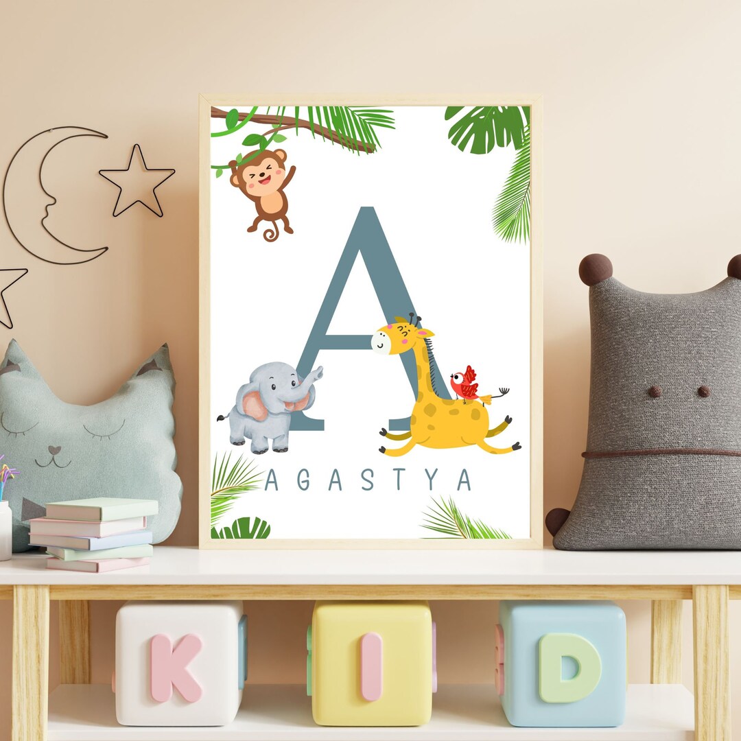 Personalized Safari Animals Initial Print, Nursery Boho Jungle Animals ...