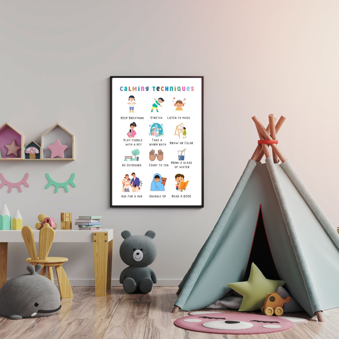 Printable Calming Techniques for Kids Poster, Feelings Emotions Control ...