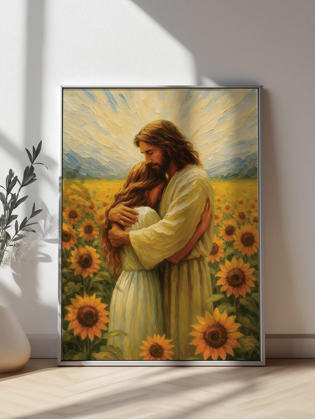 Jesus Hug in Sunflower Field | Christian Digital Wall Art | Faith-based ...