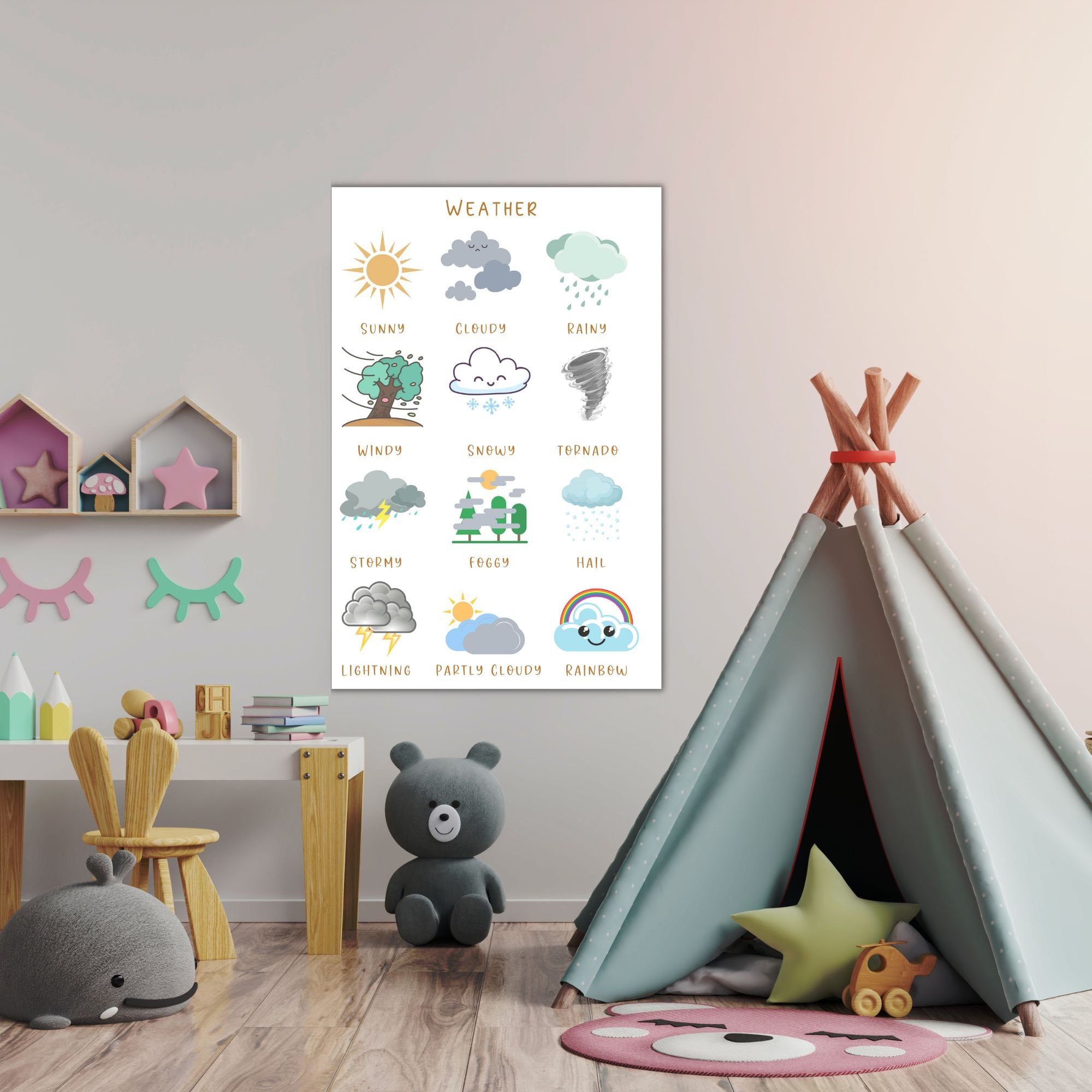 Weather Chart Educational Poster Montessori Print Classroom Decor ...