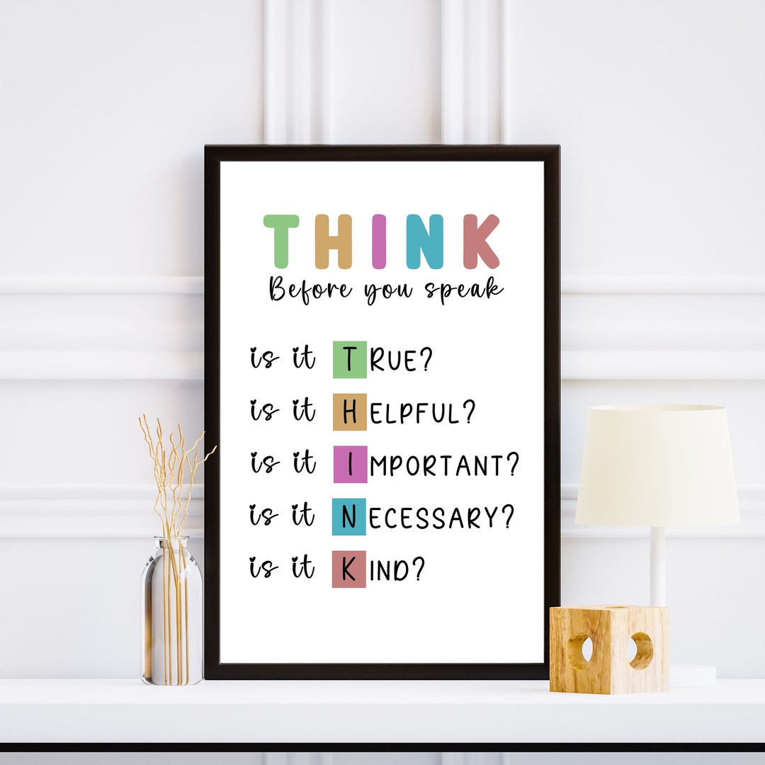 Think Before You Speak Wall Art, Motivational Poster, Playroom Art ...