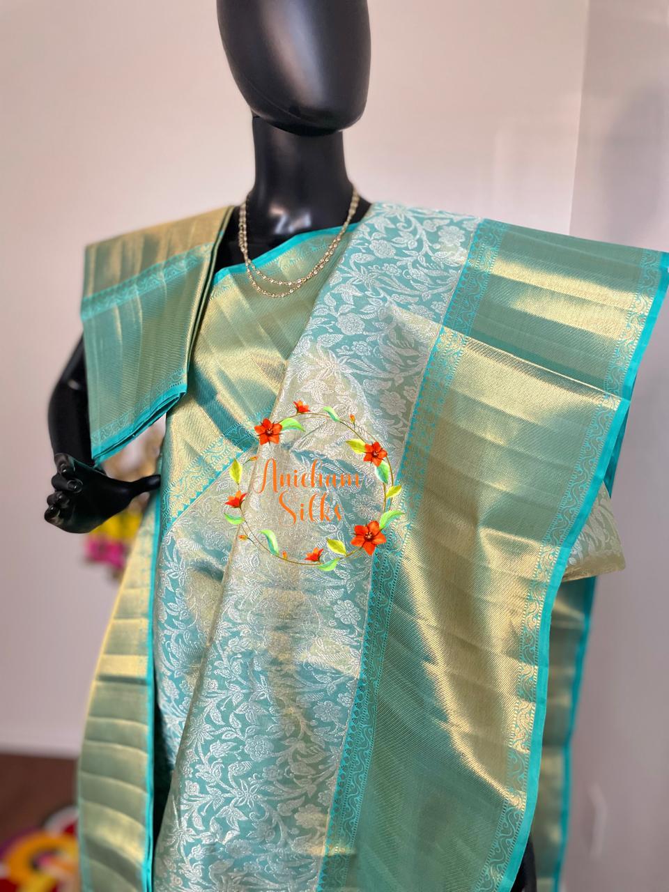 Powder Blue Kanchi Tissue Silk Saree - Etsy