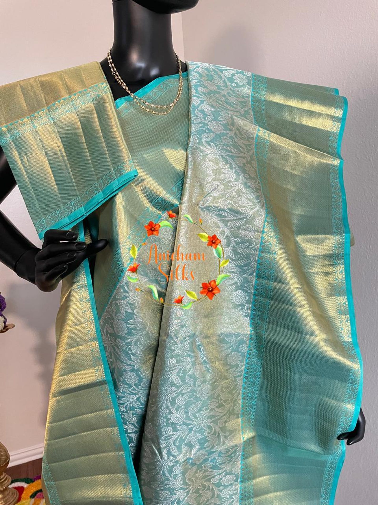 Powder Blue Kanchi Tissue Silk Saree - Etsy