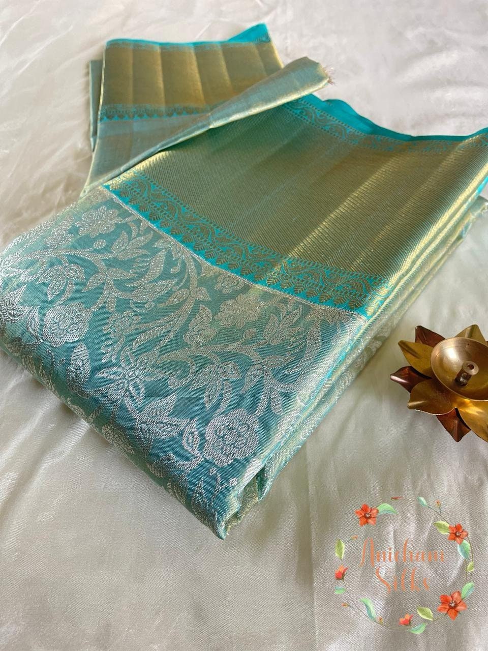 Powder Blue Kanchi Tissue Silk Saree - Etsy