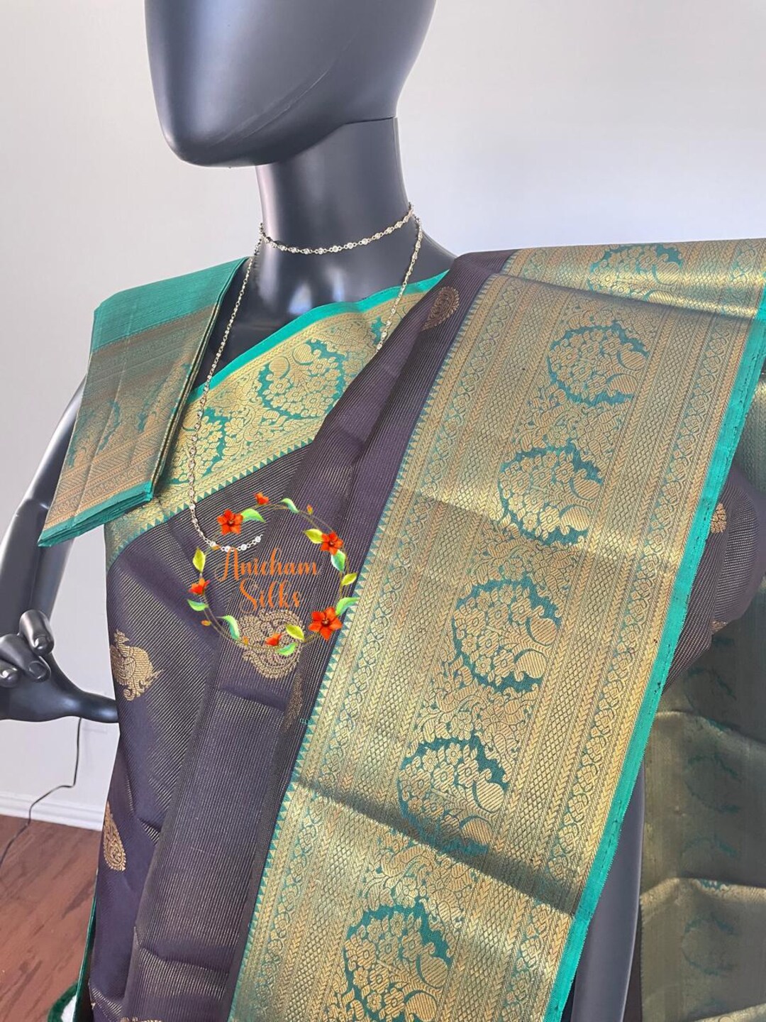 Black and Turquoise Vaira Oosi Kanchi Silk Saree - Etsy