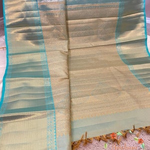 Powder Blue Kanchi Tissue Silk Saree - Etsy
