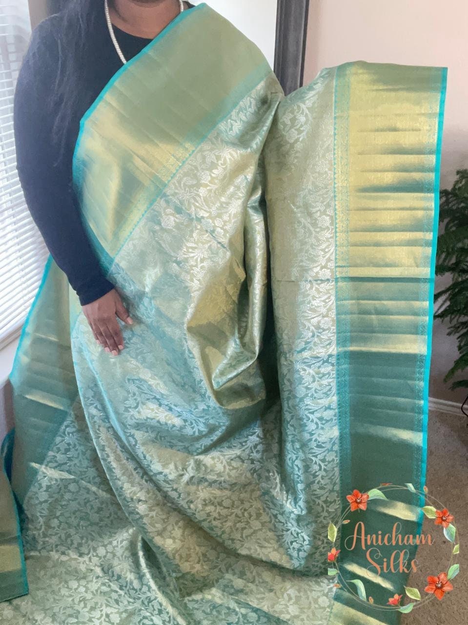 Powder Blue Kanchi Tissue Silk Saree - Etsy