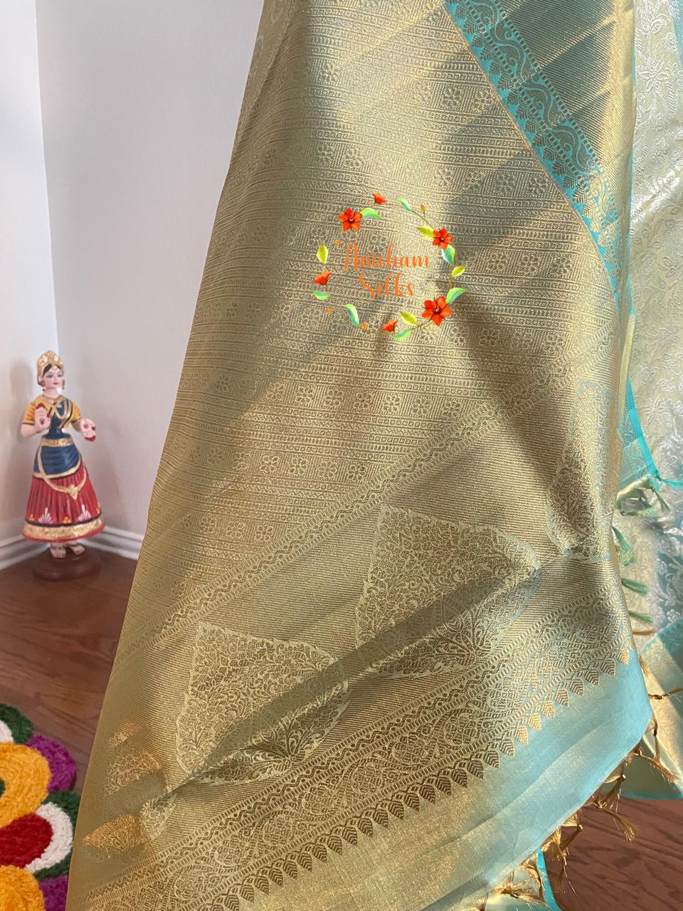 Powder Blue Kanchi Tissue Silk Saree - Etsy