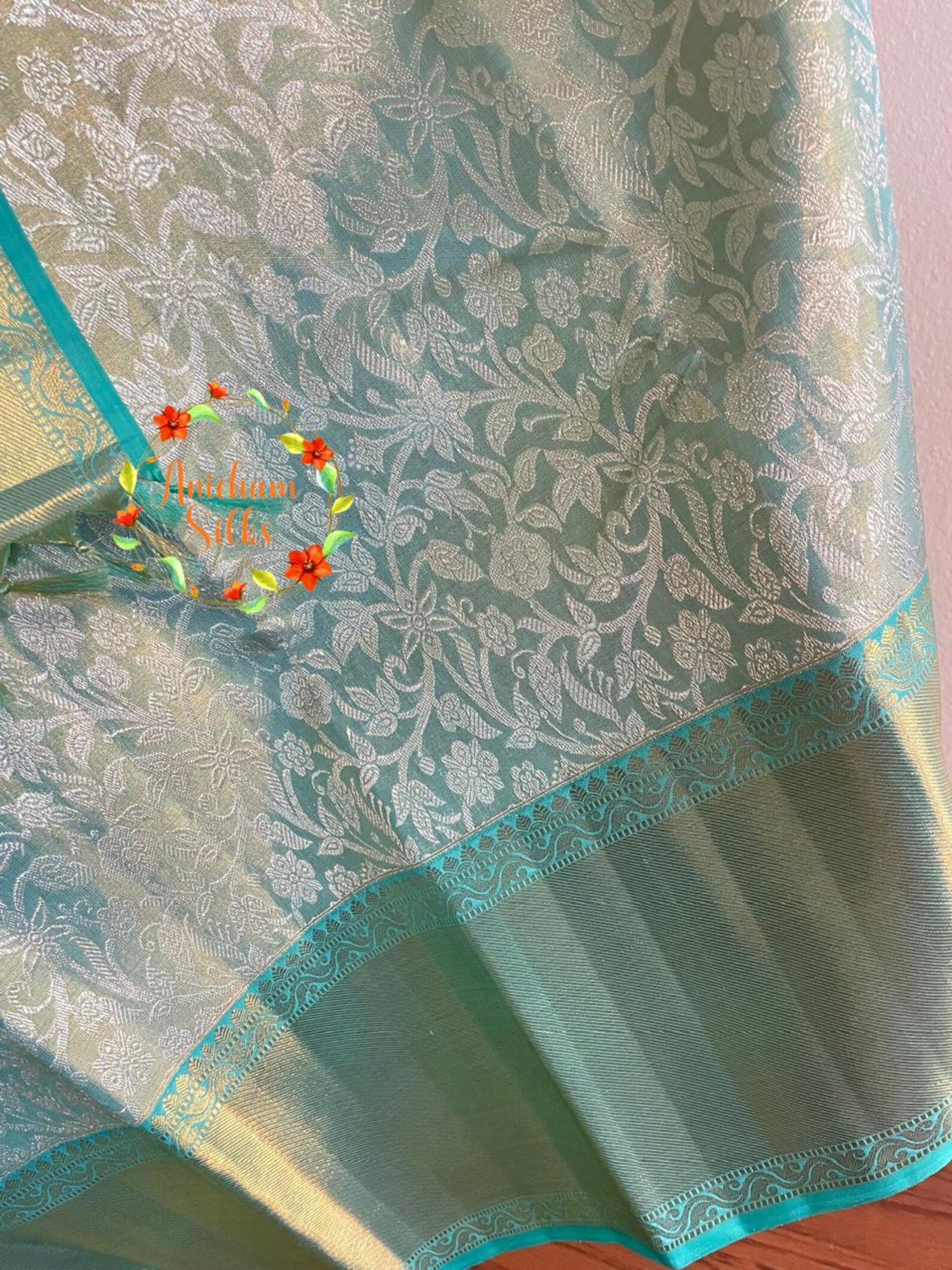 Powder Blue Kanchi Tissue Silk Saree - Etsy