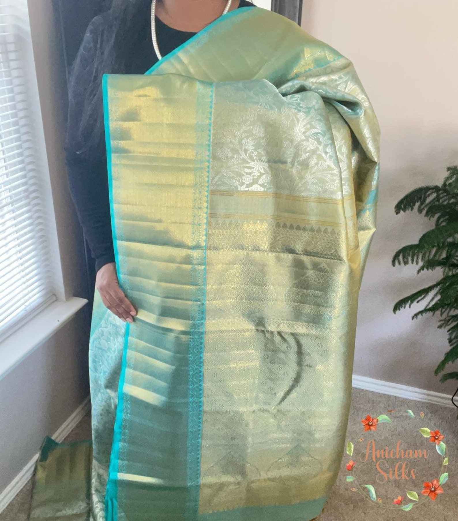 Powder Blue Kanchi Tissue Silk Saree - Etsy