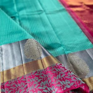 Ramar Blue Embossed Kanchipuram Pure Silk Saree - Etsy