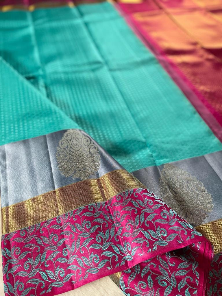 Ramar Blue Embossed Kanchipuram Pure Silk Saree - Etsy
