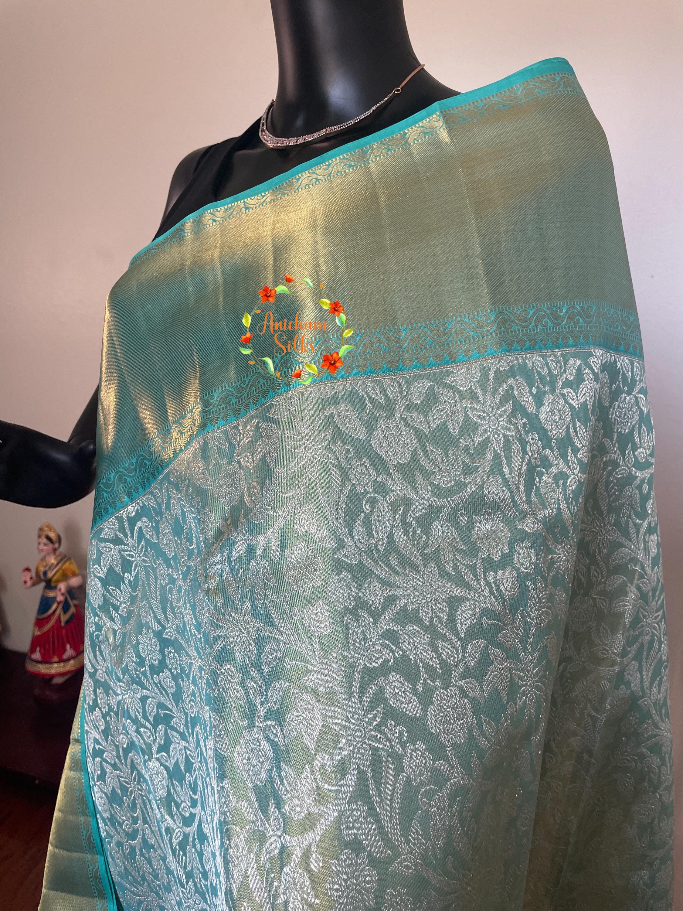 Powder Blue Kanchi Tissue Silk Saree - Etsy
