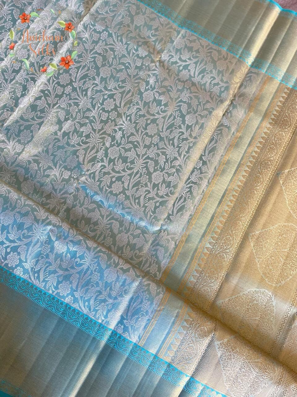 Powder Blue Kanchi Tissue Silk Saree - Etsy