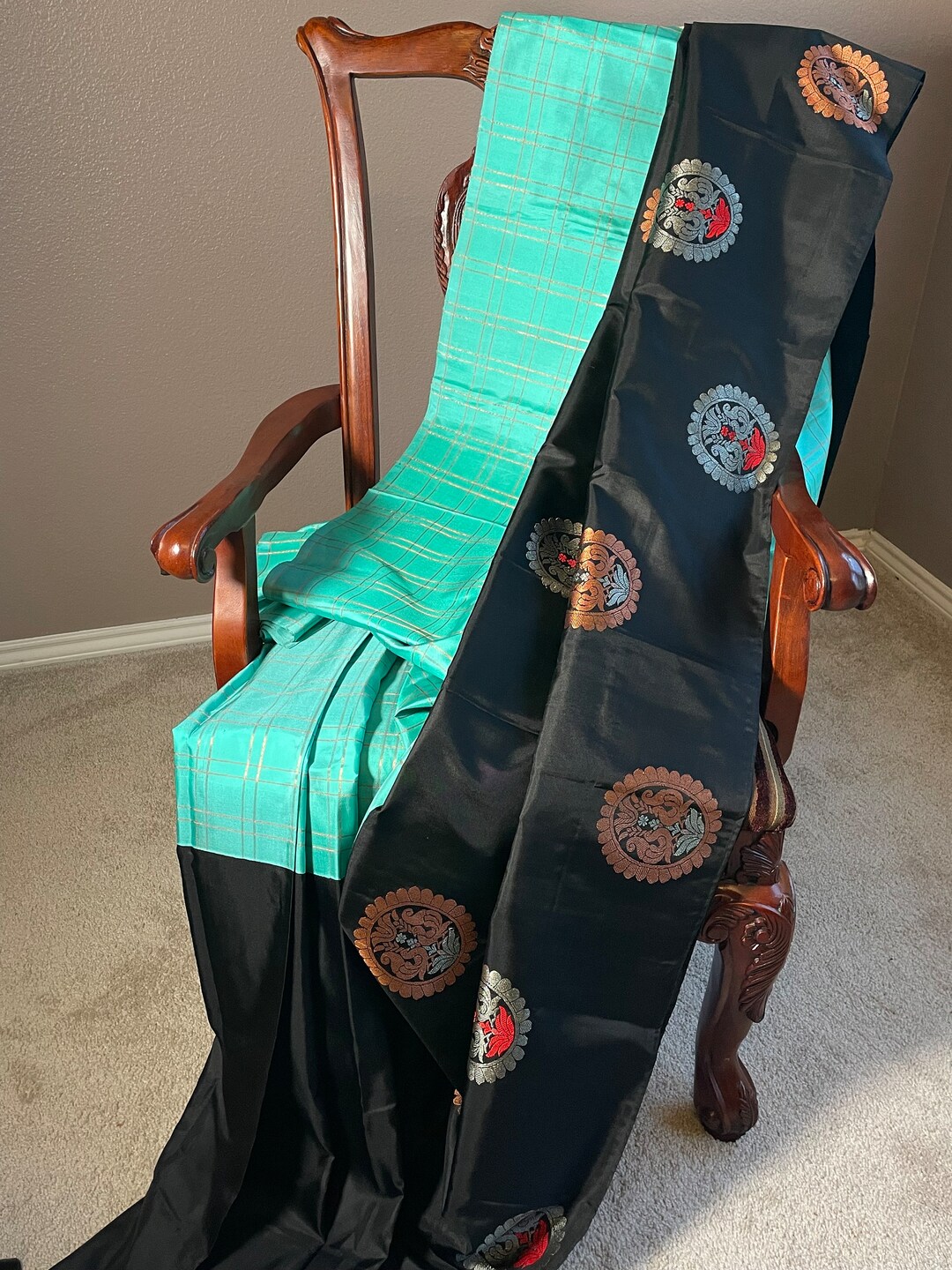 Korvai Kanjeevaram Silk Saree in Light Ramar Green and Black - Etsy