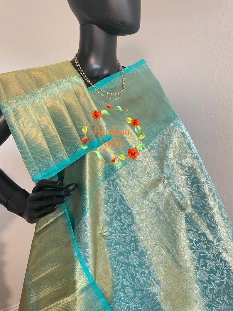 Powder Blue Kanchi Tissue Silk Saree - Etsy