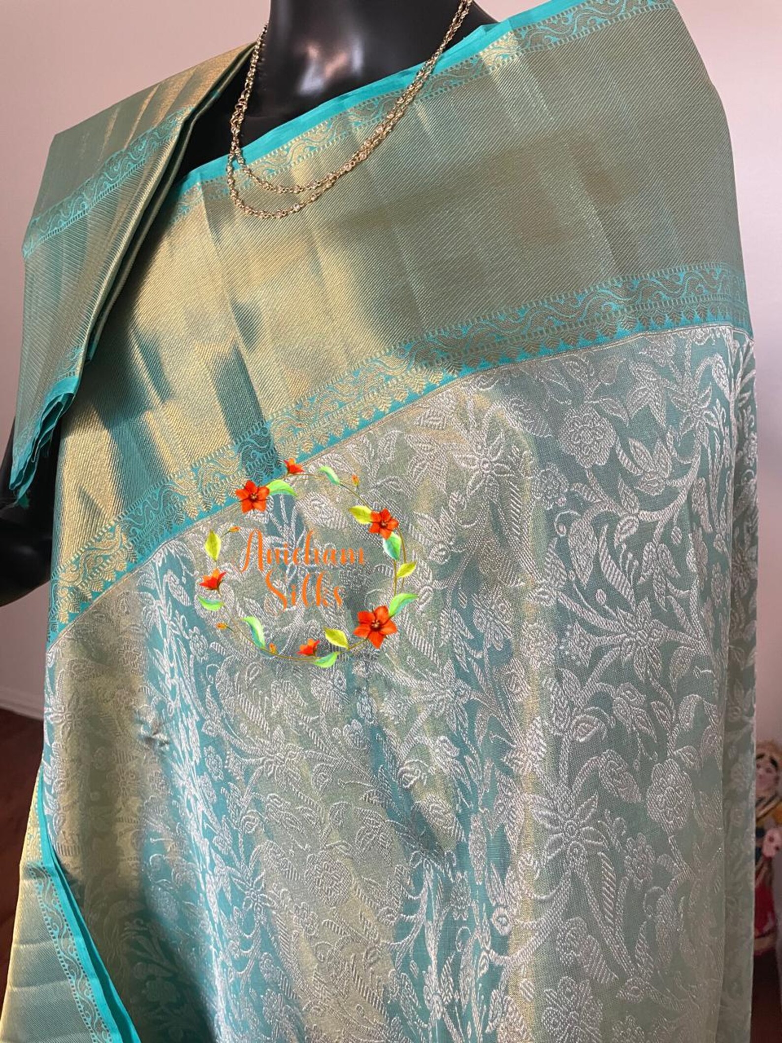 Powder Blue Kanchi Tissue Silk Saree - Etsy