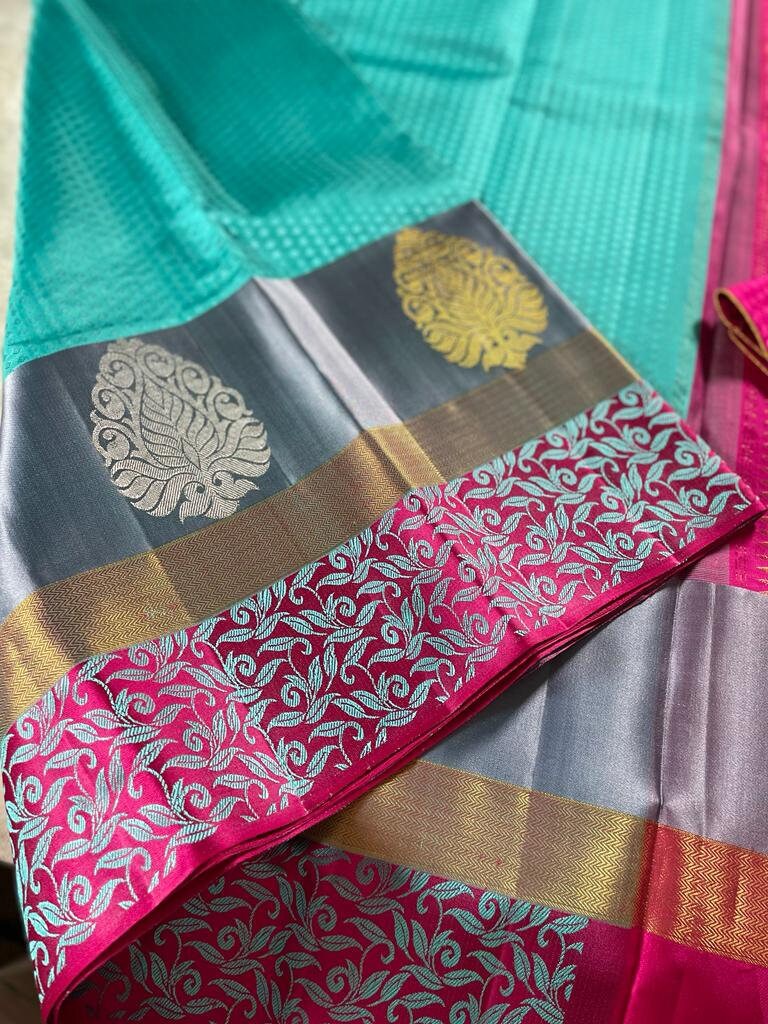 Ramar Blue Embossed Kanchipuram Pure Silk Saree - Etsy