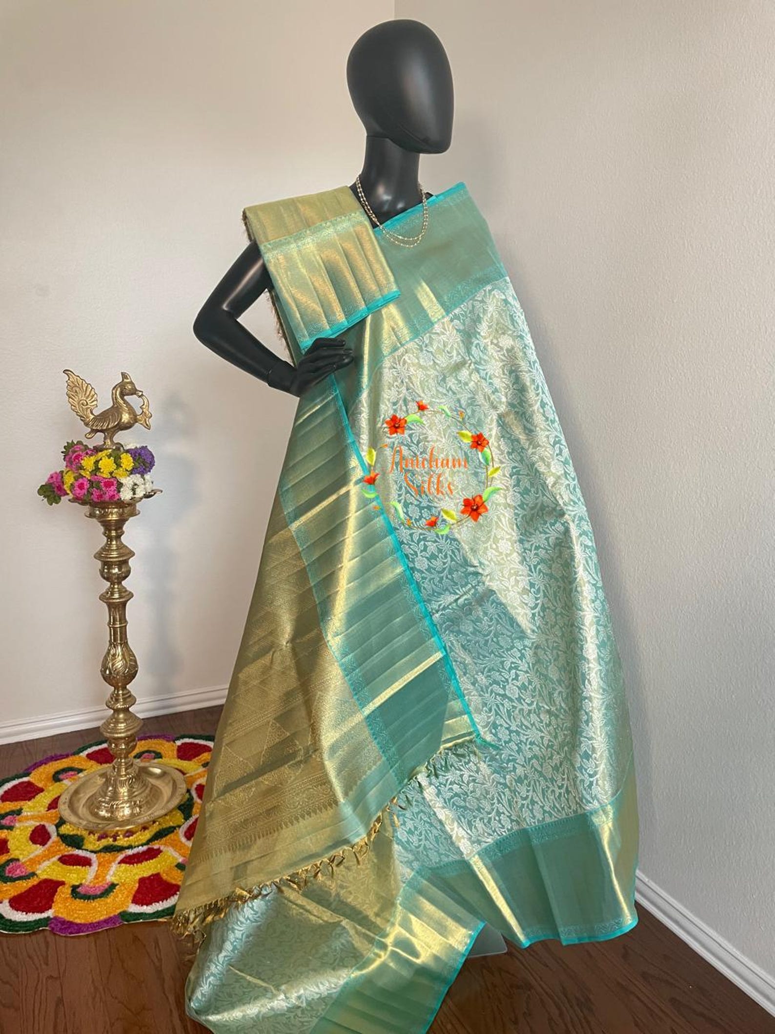 Powder Blue Kanchi Tissue Silk Saree - Etsy