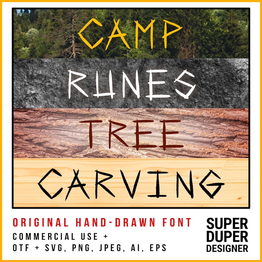 Camp Runes Tree Carving Font - Hand Drawn Font + Otf Svg Jpeg Eps ...