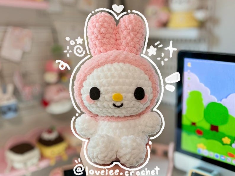 Crochet Bunny in Pink Hood Plushie - Etsy