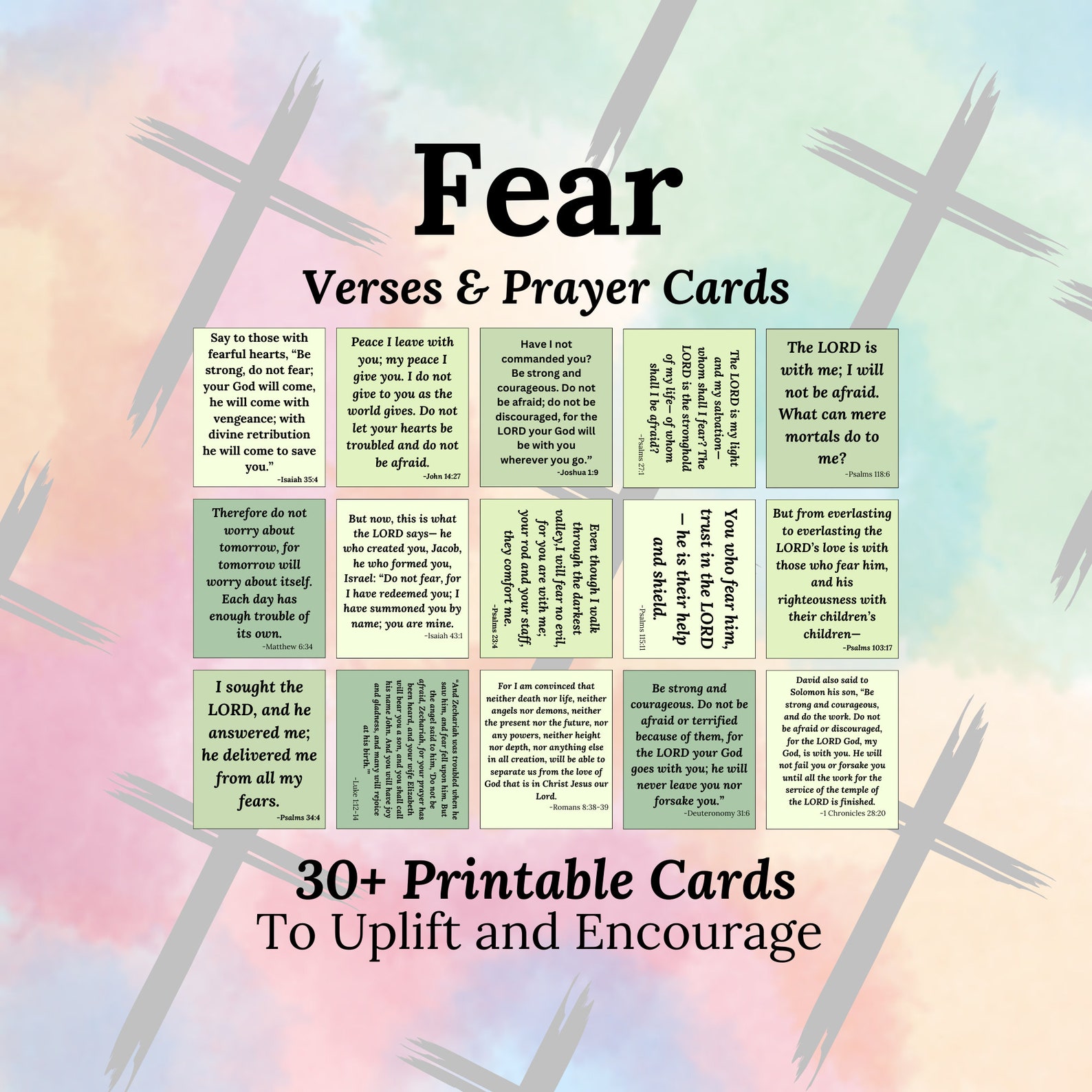 30 Fear Themed Bible Verses, With 6 Prayer Cards Included 30 Printable ...
