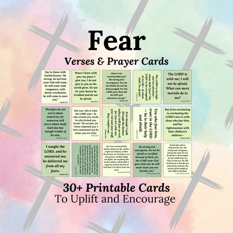 30 Fear Themed Bible Verses, With 6 Prayer Cards Included 30 Printable ...