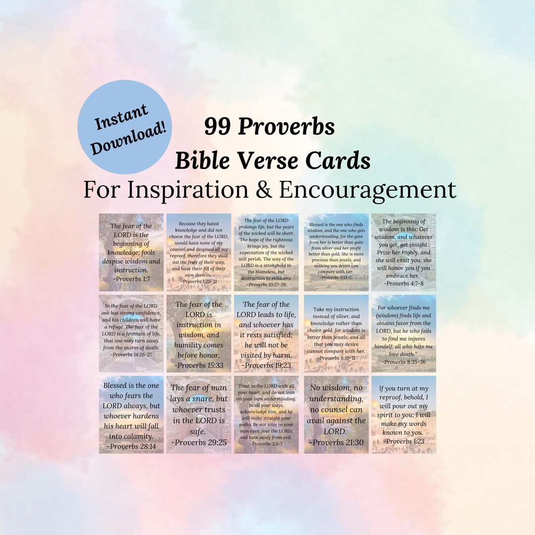 99 Proverbs Bible Verse Cards, Printable Prayer Cards, Inspirational ...