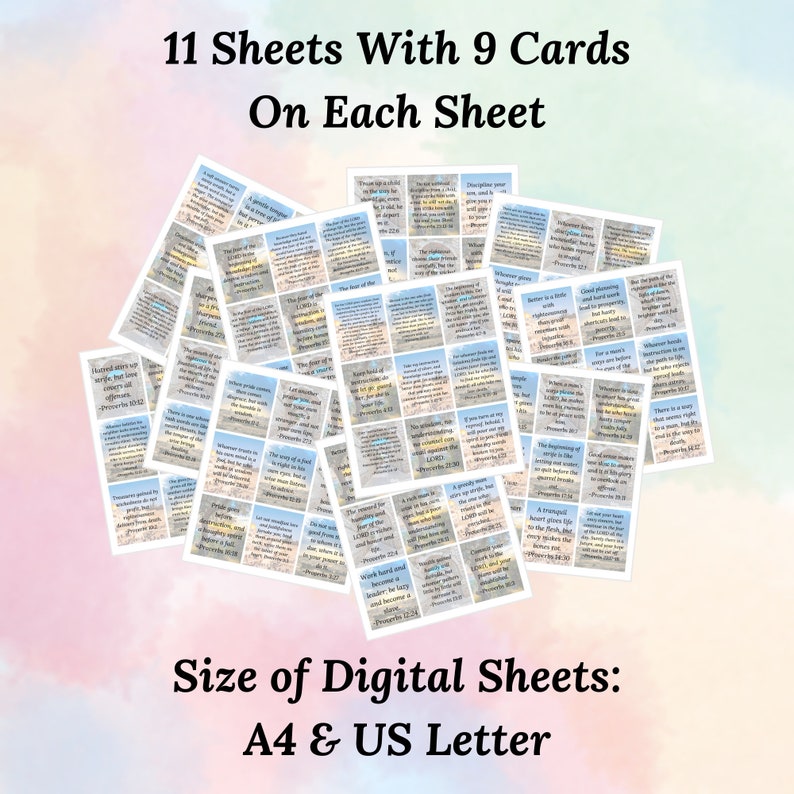99 Proverbs Bible Verse Cards, Printable Prayer Cards, Inspirational ...