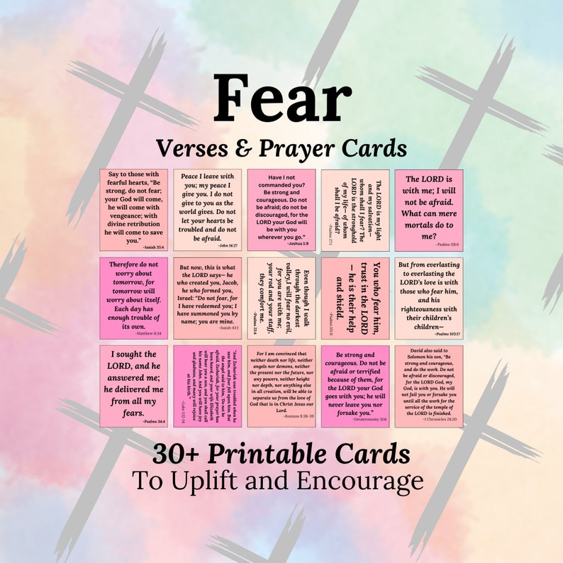 30 Fear Themed Bible Verses, With 6 Prayer Cards Included 30 Printable ...
