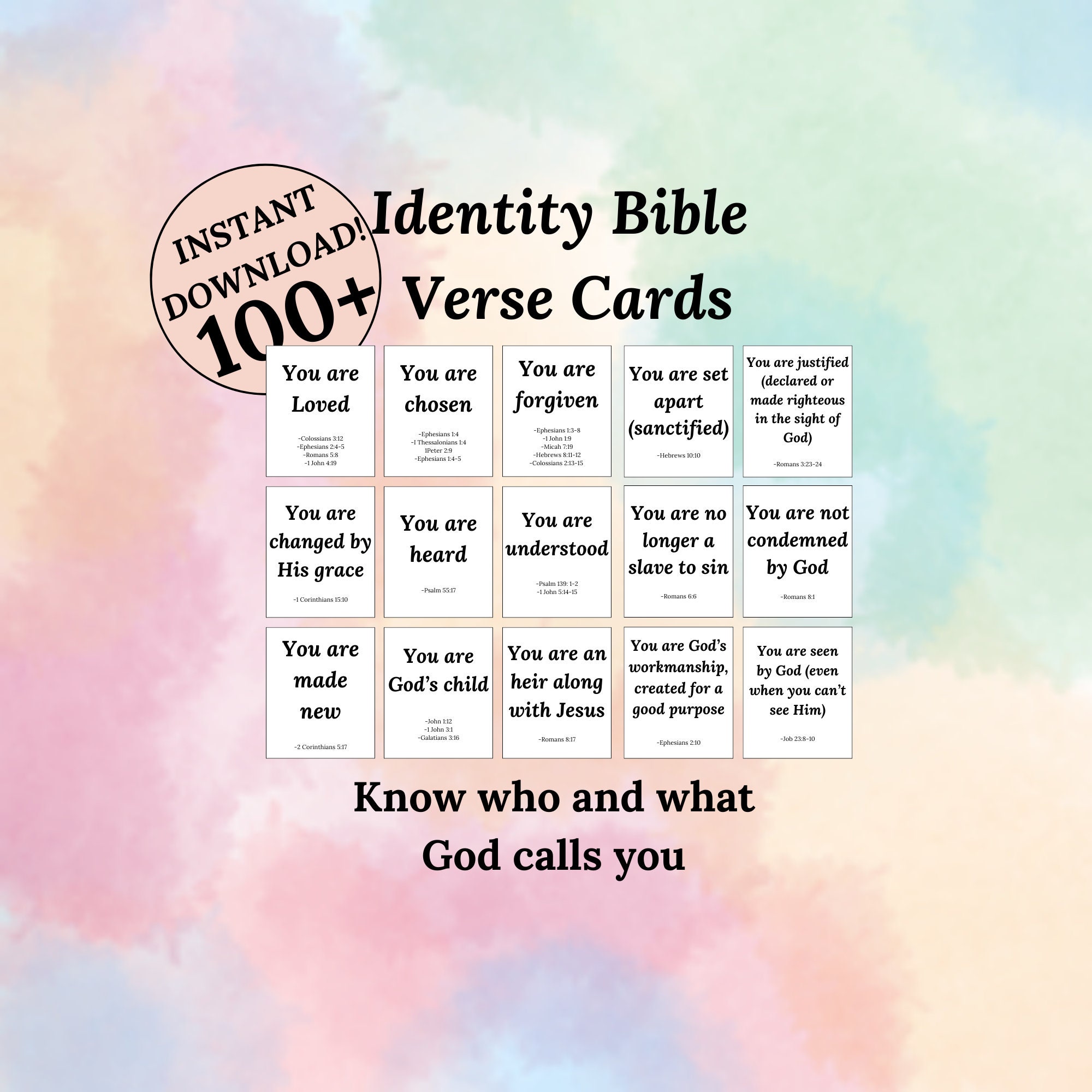 Printable Identity Bible Verse Cards, Biblical Inspirational Prayer ...