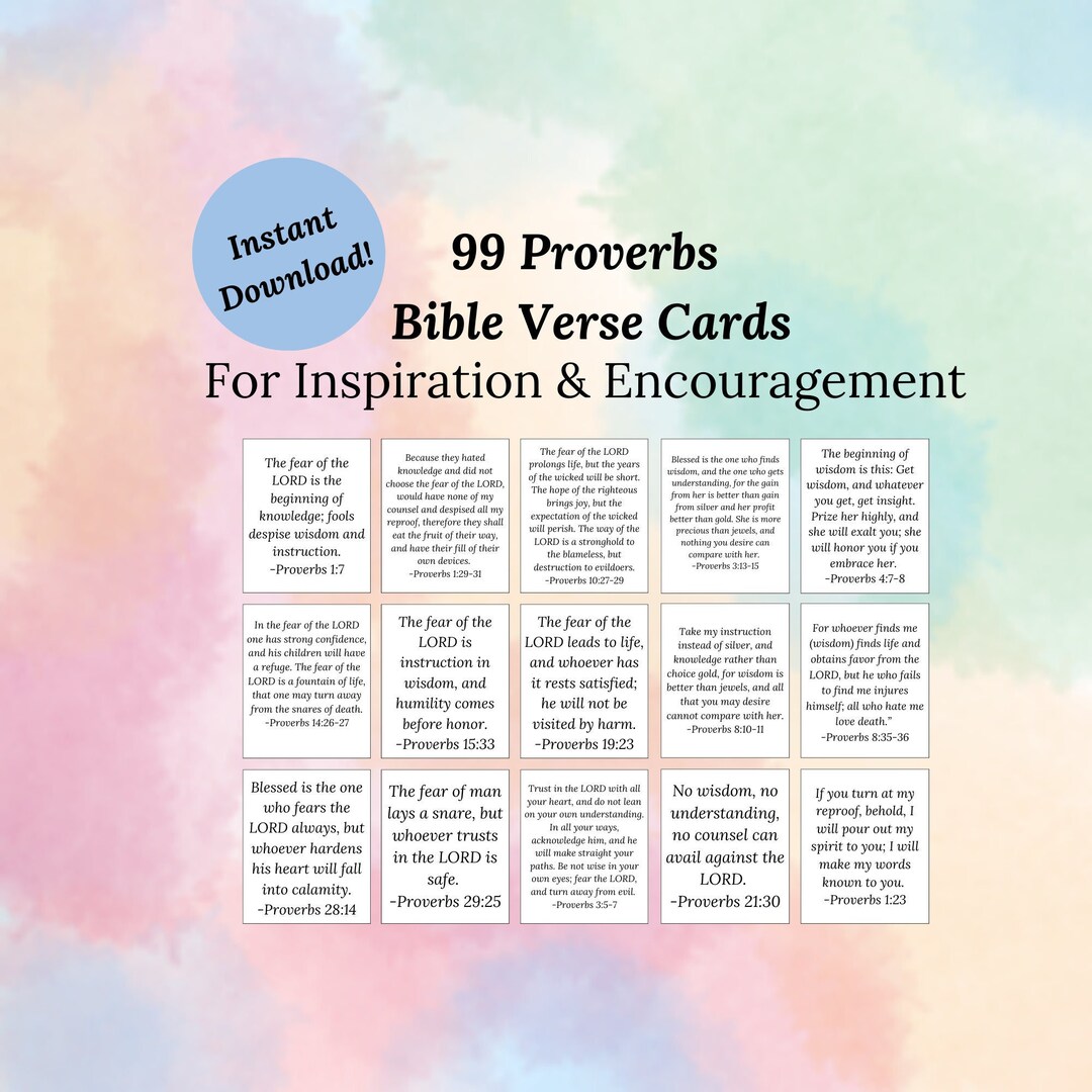 99 Proverbs Bible Verse Cards Printable Prayer Cards - Etsy