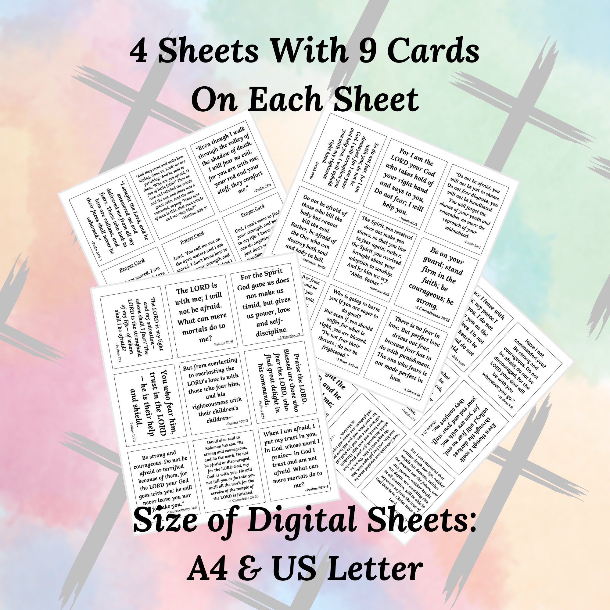 30 Fear Themed Bible Verses, With 6 Prayer Cards Included 30 Printable ...