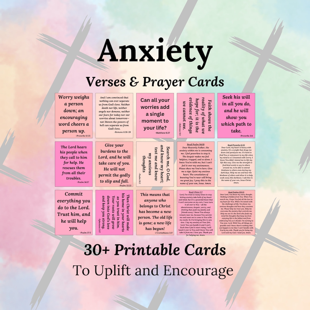 30 Anxiety Themed Bible Verses, With 6 Prayer Cards Included 30 ...