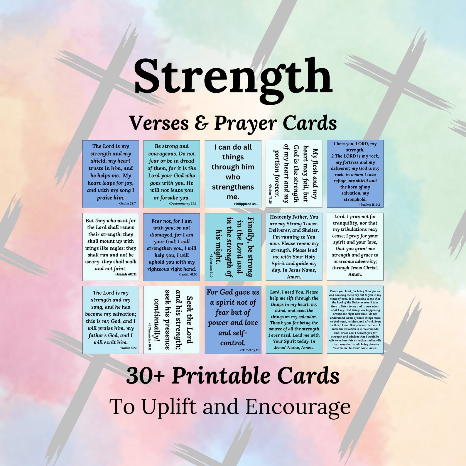 30 Strength Themed Bible Verses, With 6 Prayer Cards Included 30 ...