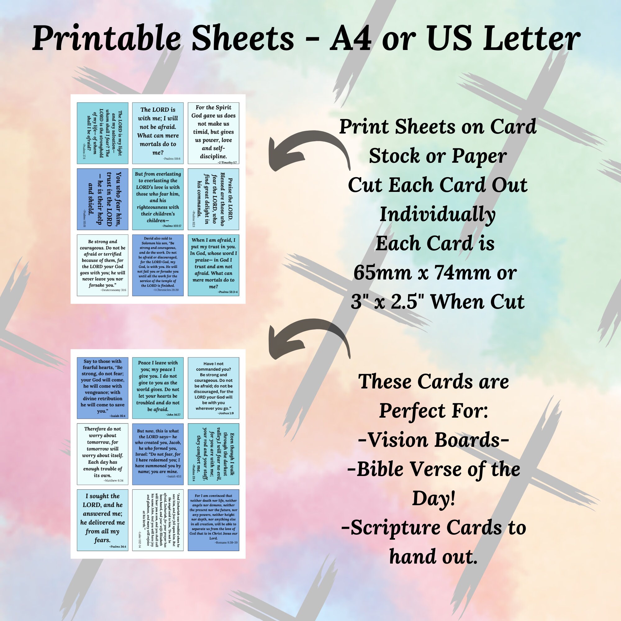 30 Fear Themed Bible Verses, With 6 Prayer Cards Included 30 Printable ...