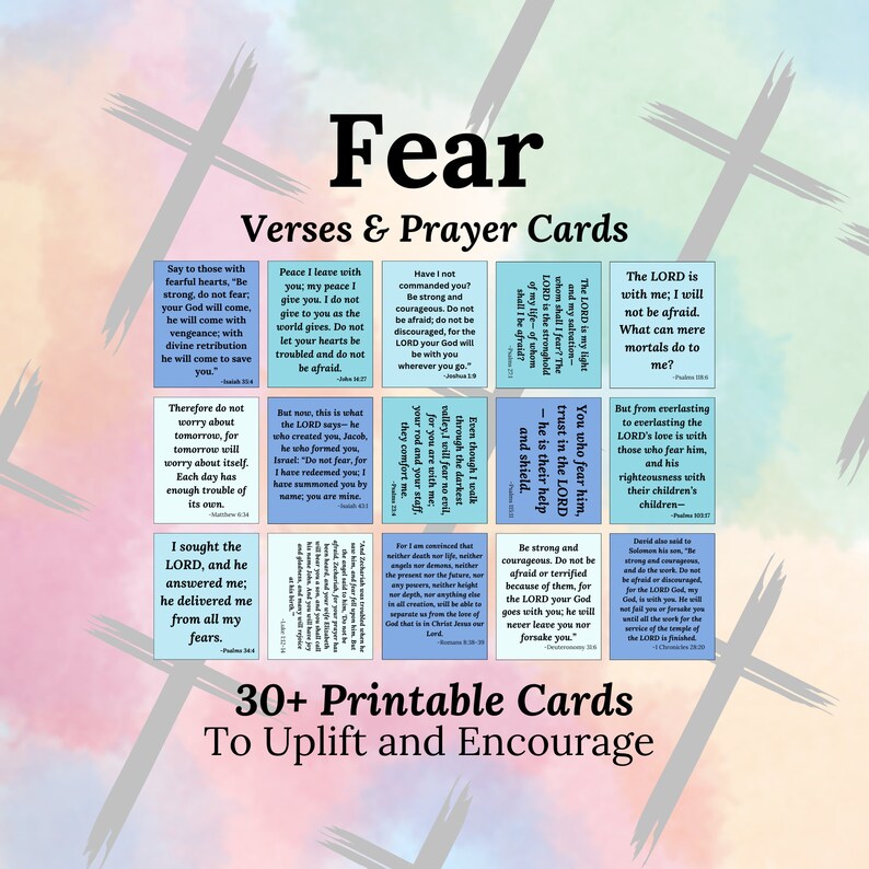 30 Fear Themed Bible Verses, With 6 Prayer Cards Included 30 Printable ...